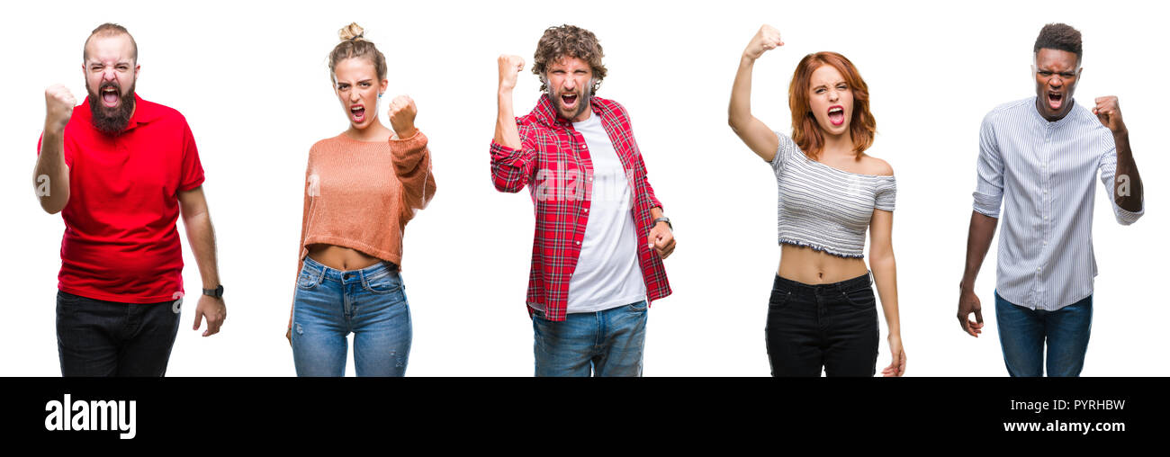 Collage of group of young people over colorful isolated background ...