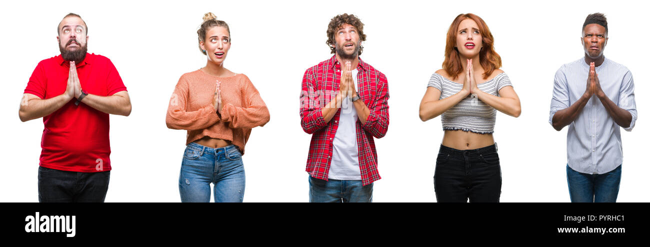 Collage of group of young people over colorful isolated background ...