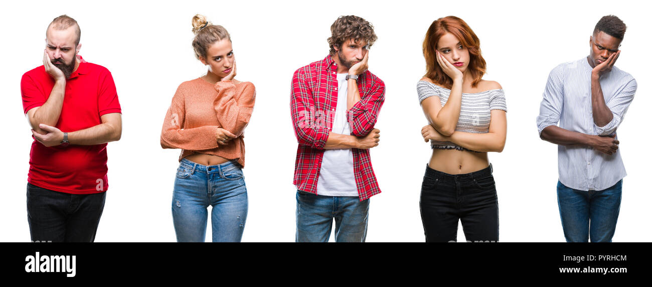 Collage of group of young people over colorful isolated background ...