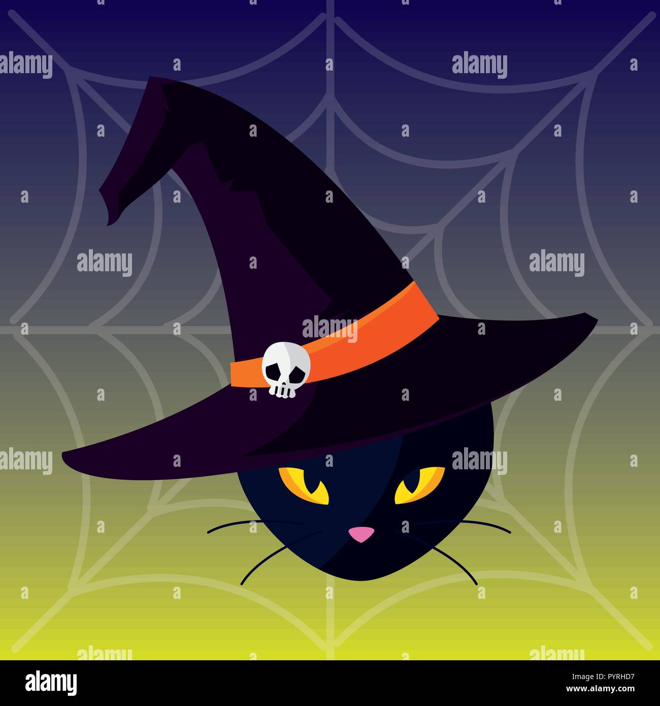halloween black cat with witch hat vector illustration design Stock ...