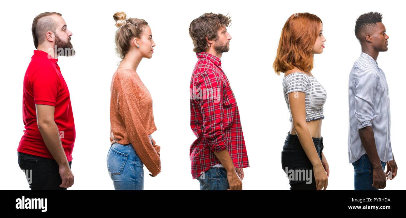 Collage of group of young people over colorful isolated background ...