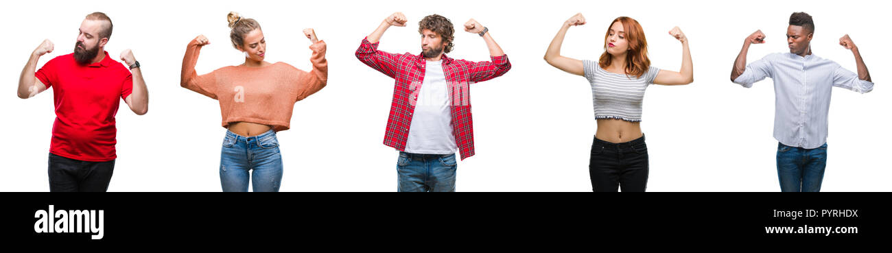 Collage of group of young people over colorful isolated background ...