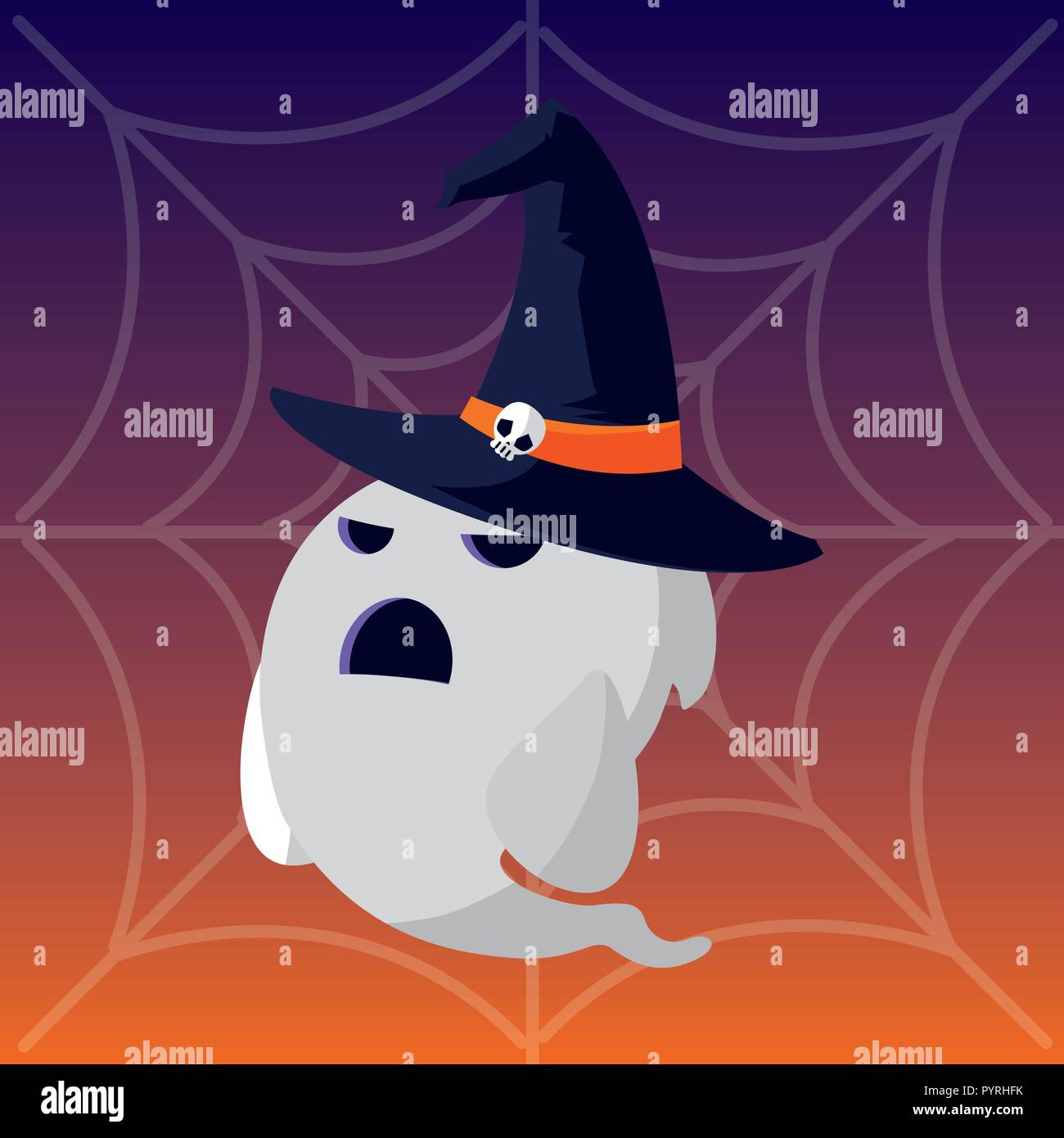 happy halloween ghosts with spiderweb vector illustration design Stock ...