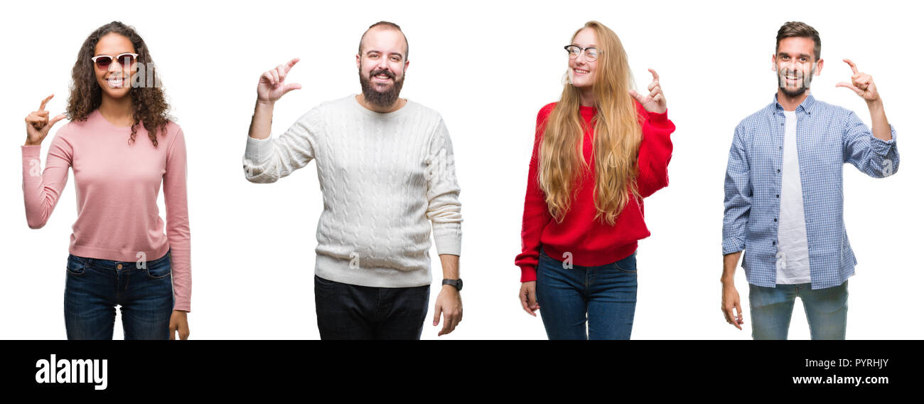 Collage of group of young people over white isolated background smiling ...