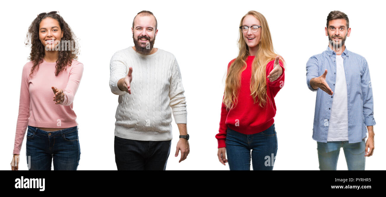 Collage of group of young people over white isolated background smiling ...