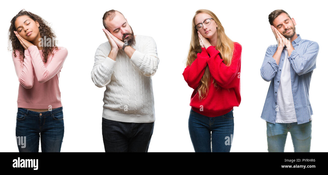 Collage of group of young people over white isolated background ...