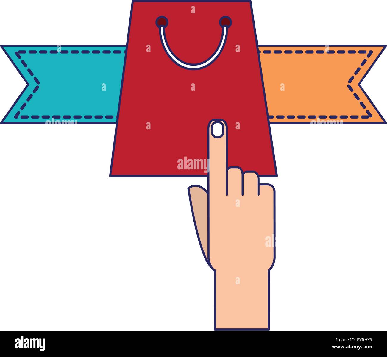 purchase tag and bag cartoons pointed by hand vector illustration ...