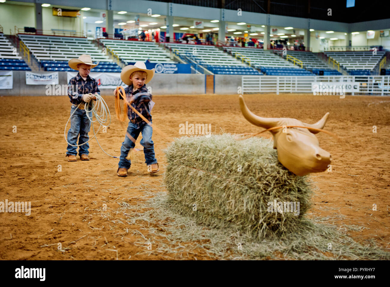 Two young boys competing in a rodeo competition Stock Photo - Alamy