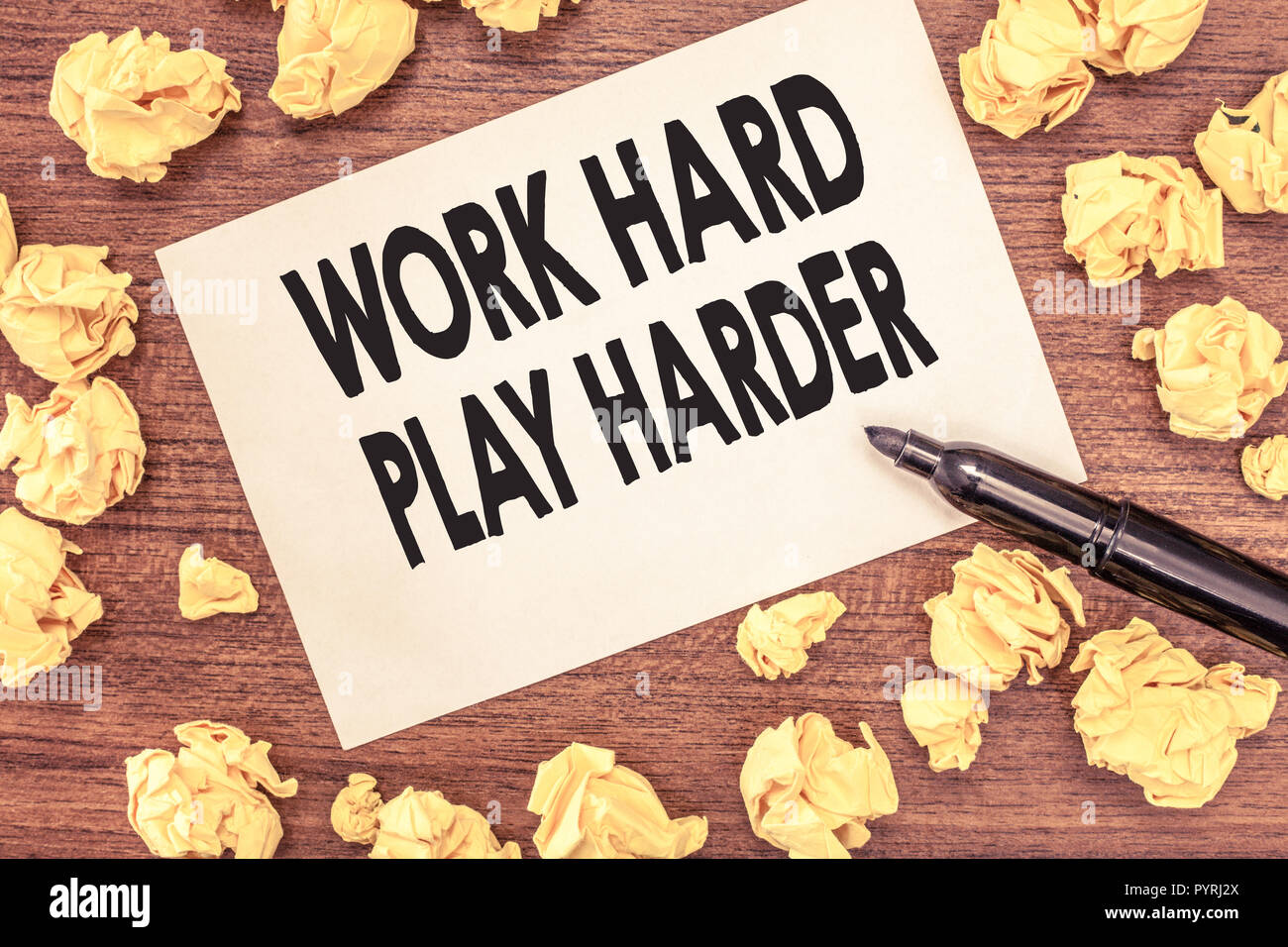 Conceptual hand writing showing Work Hard Play Harder. Business photo ...