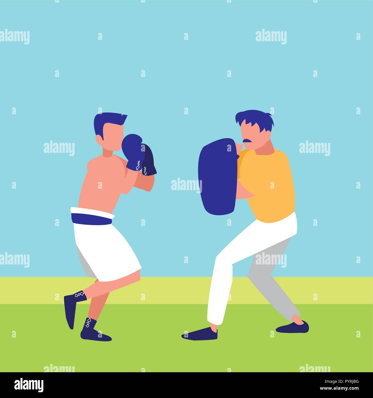boxer and sparring training avatars characters vector illustration ...
