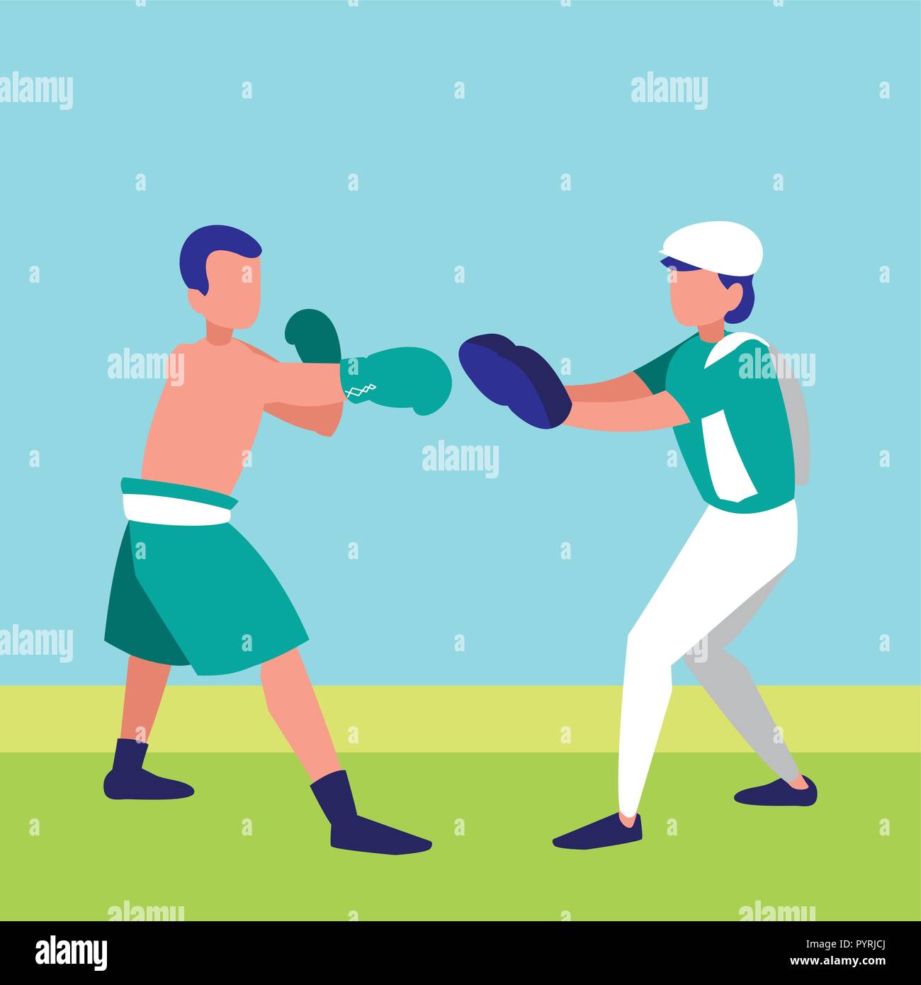 boxer and sparring training avatars characters vector illustration ...