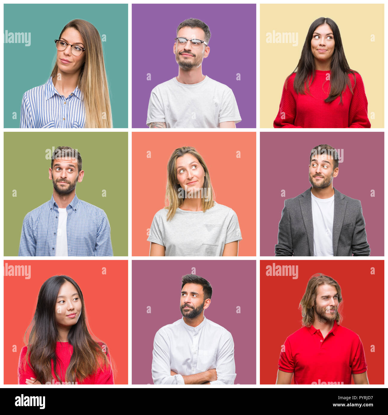 Collage of group people, women and men over colorful isolated ...