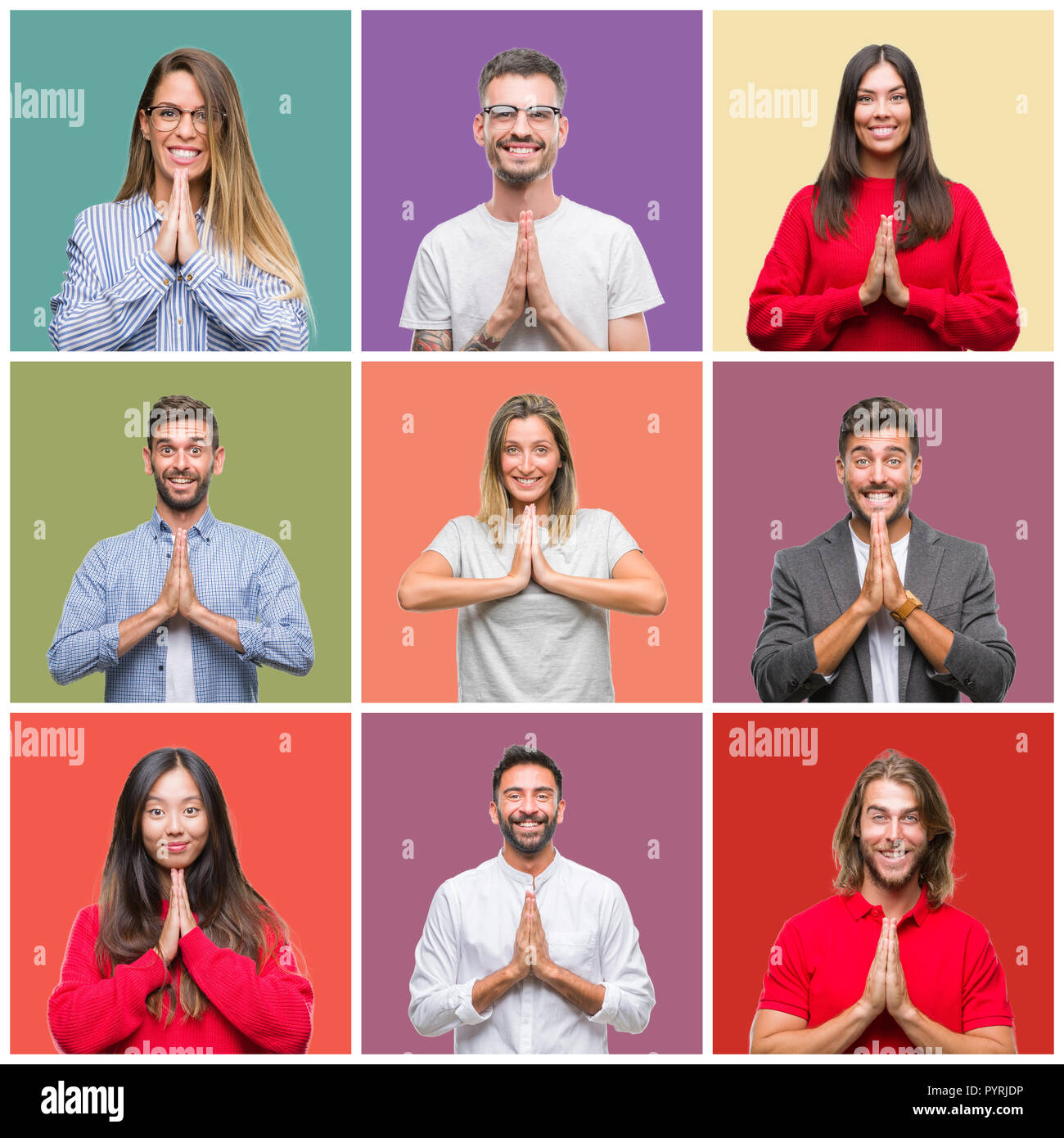 Collage of group people, women and men over colorful isolated ...