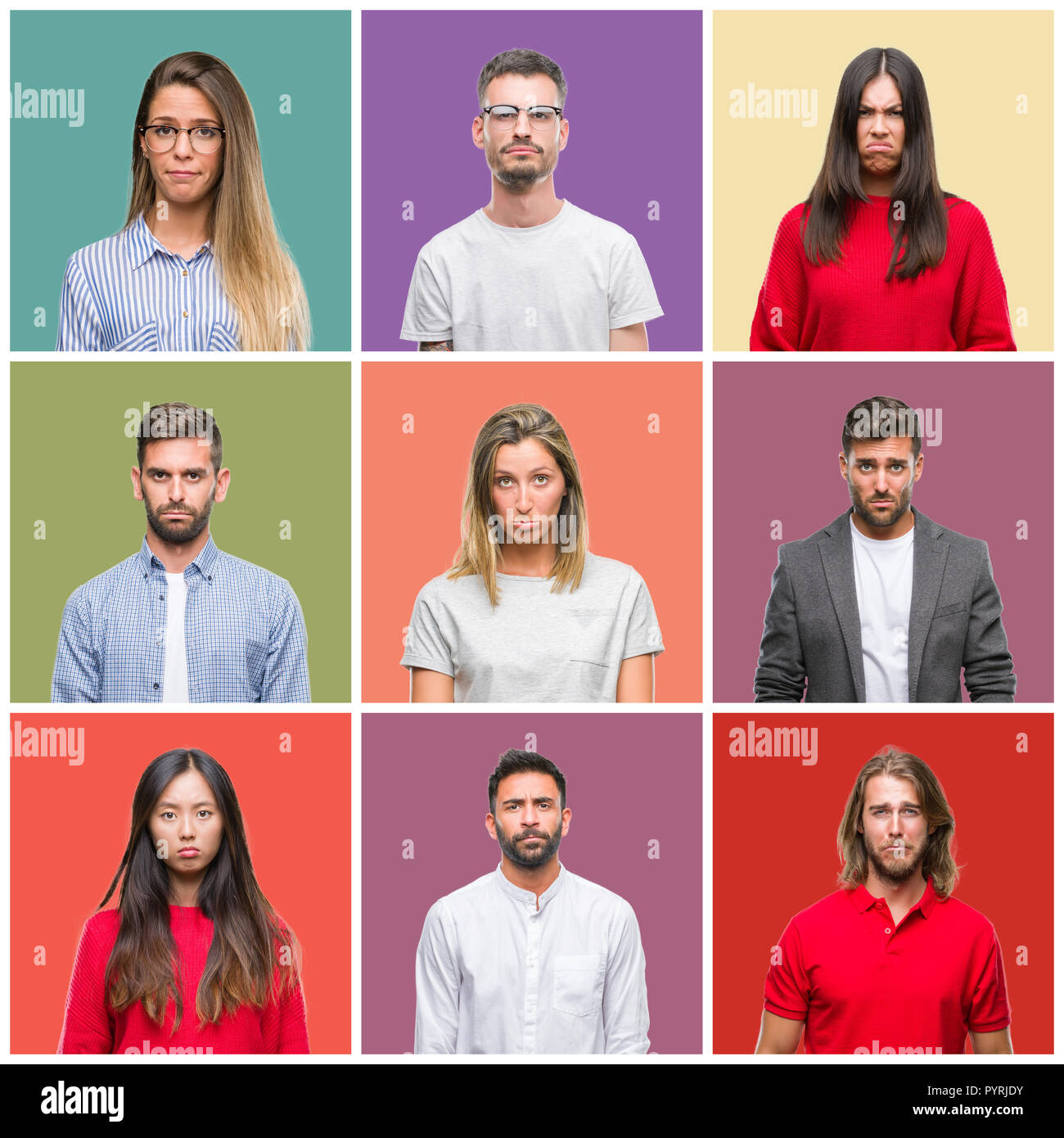 Collage of group people, women and men over colorful isolated ...