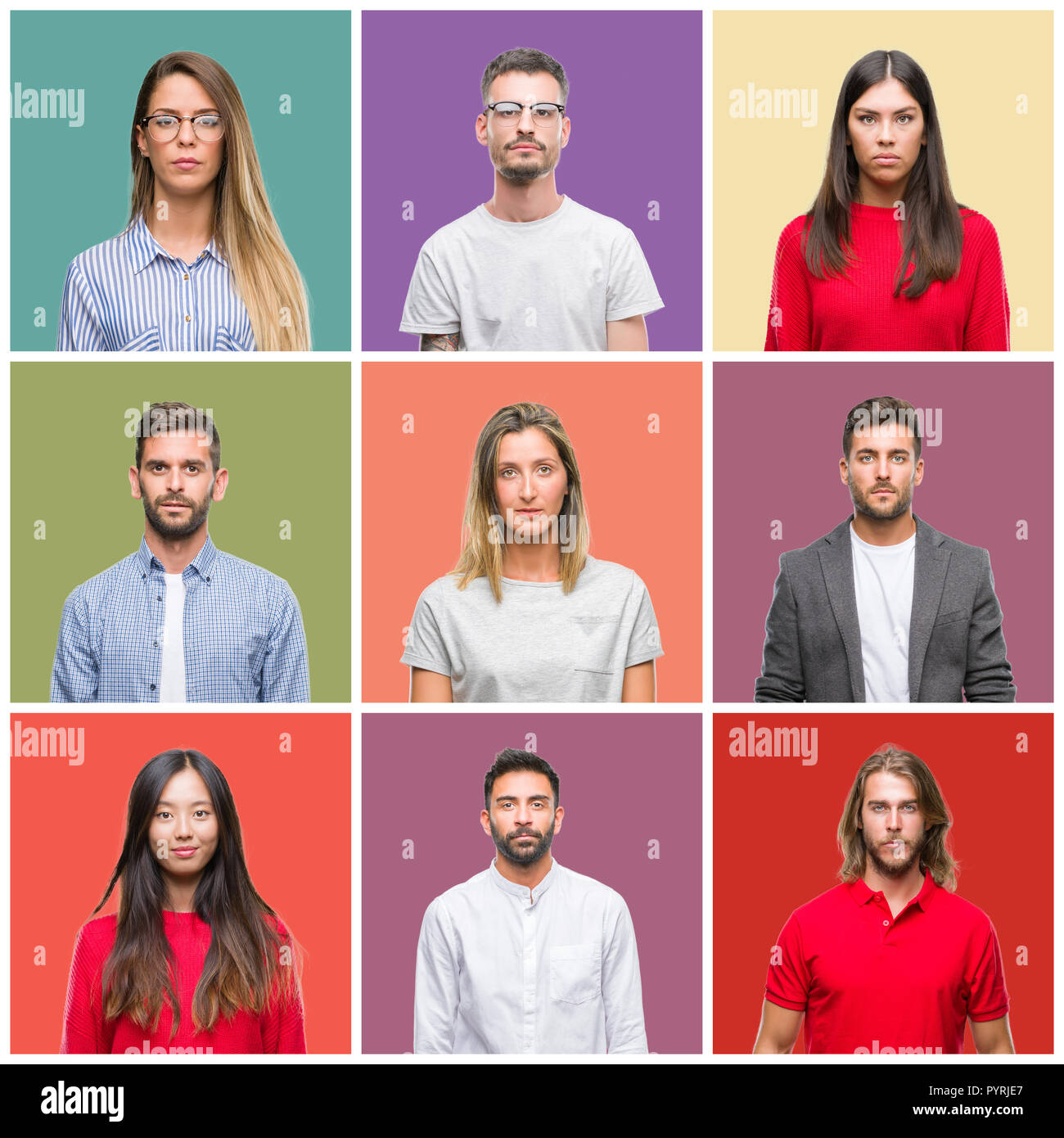 Collage of group people, women and men over colorful isolated ...