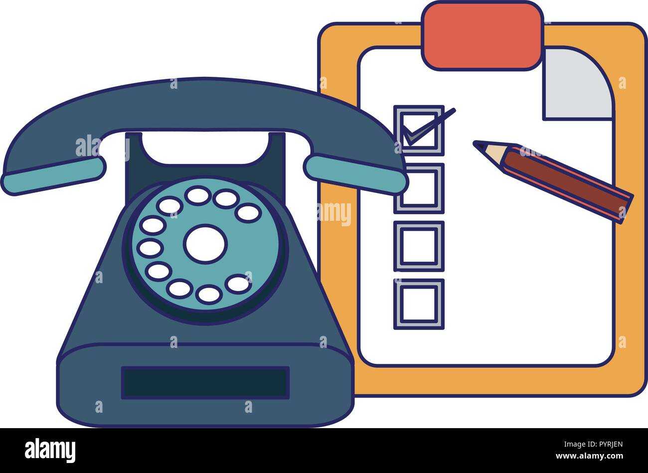 Tasks on clipboard and telephone vector illustration graphic design ...