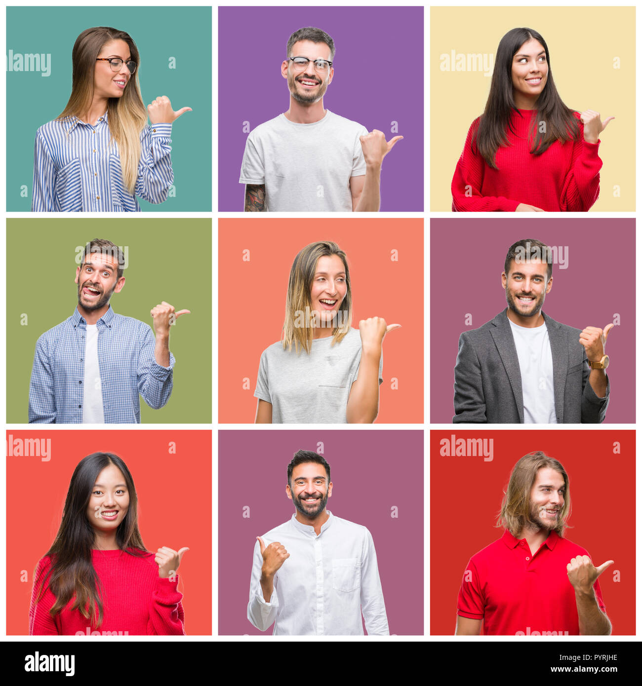 Collage of group people, women and men over colorful isolated ...
