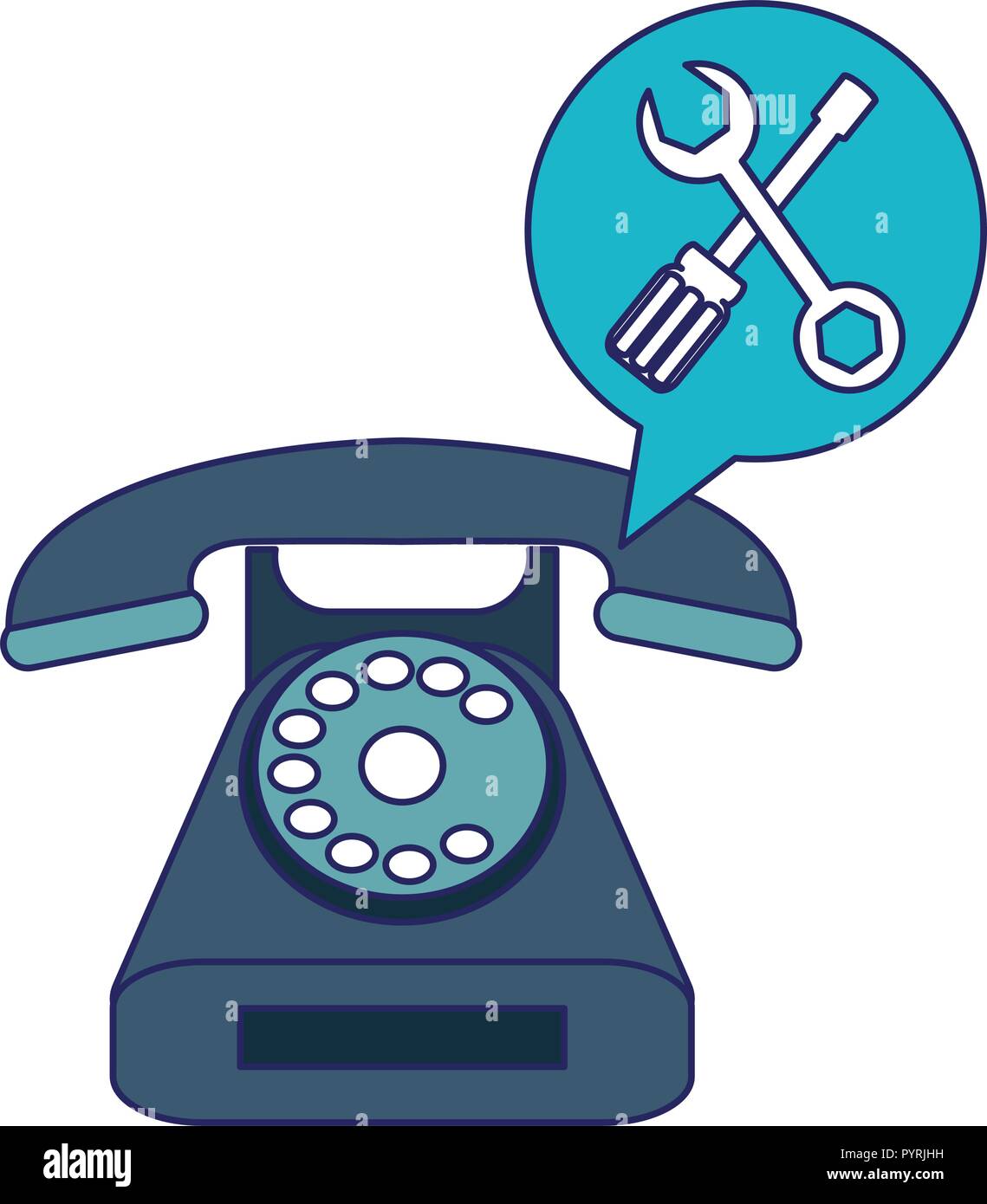 Vintage telephone call center service symbol vector illustration ...
