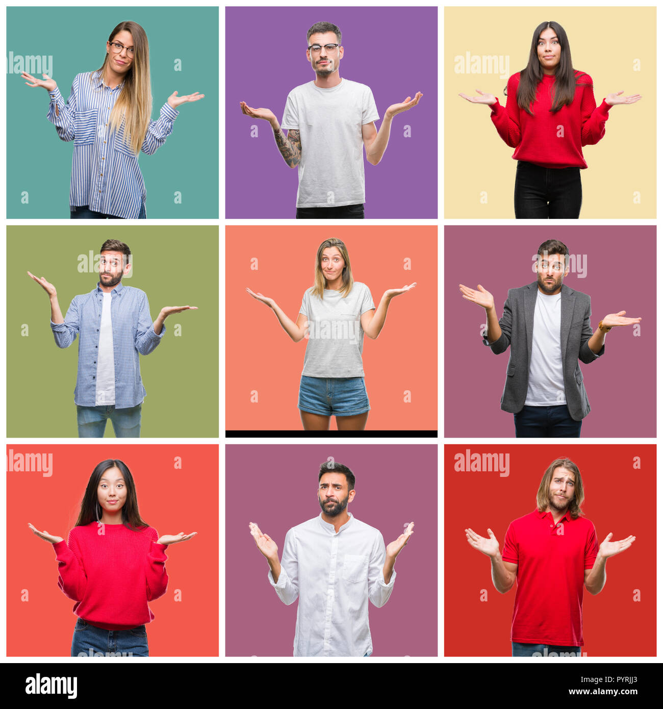 Collage of group people, women and men over colorful isolated ...