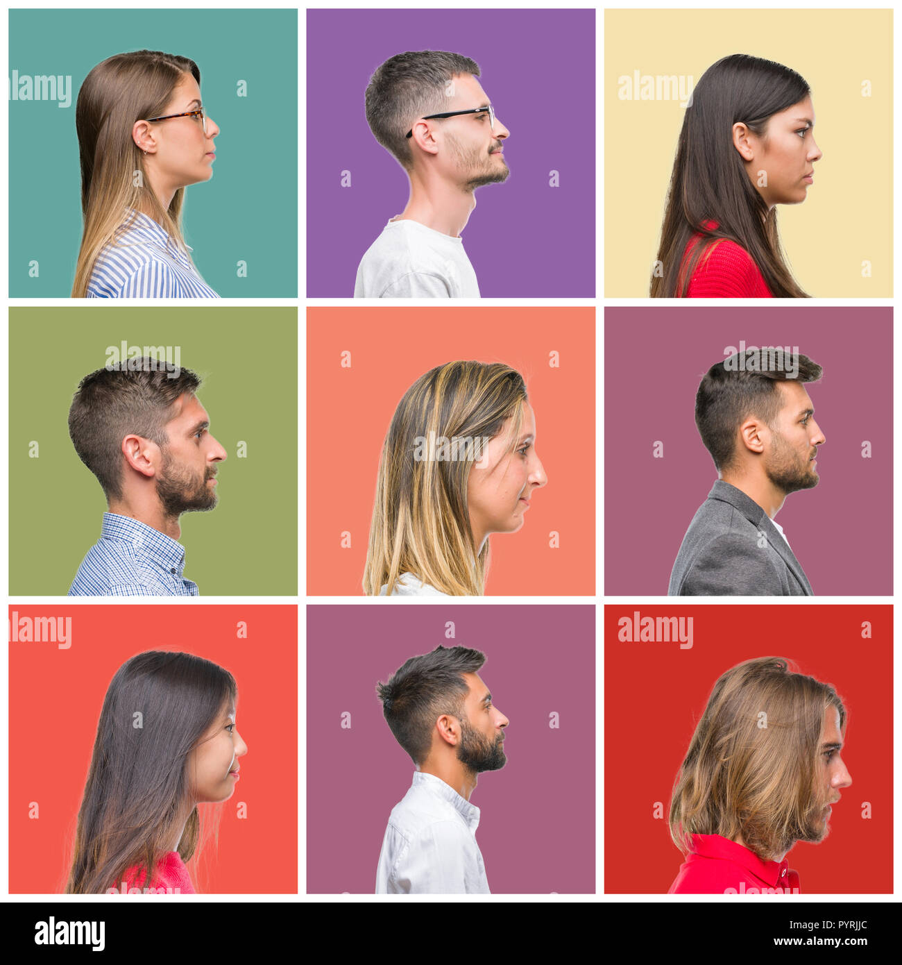 Collage of group people, women and men over colorful isolated ...