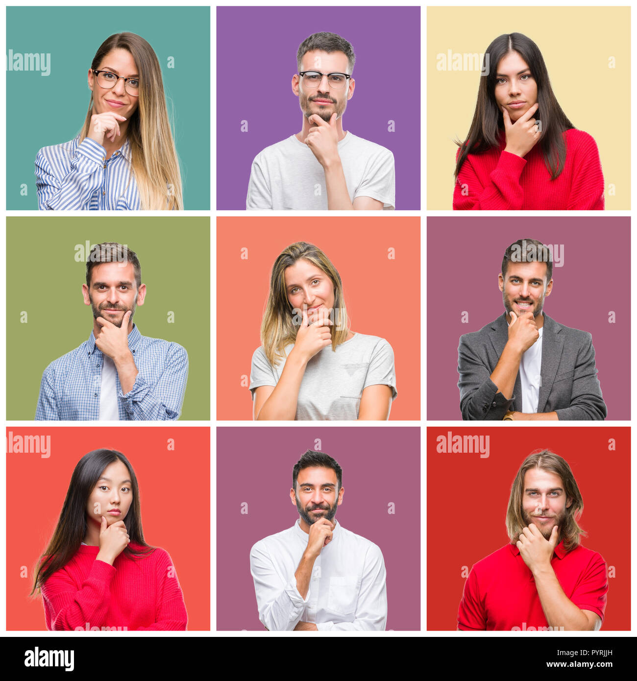 Collage of group people, women and men over colorful isolated ...