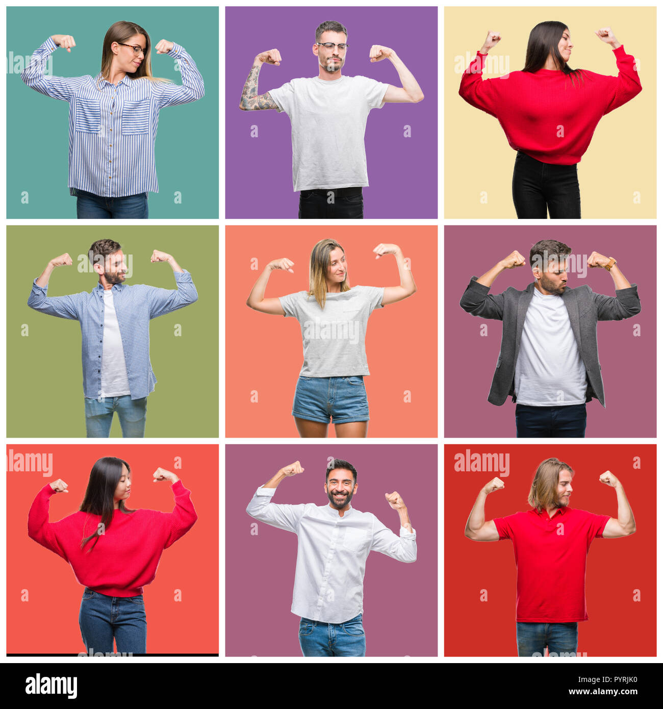 Collage of group people, women and men over colorful isolated ...