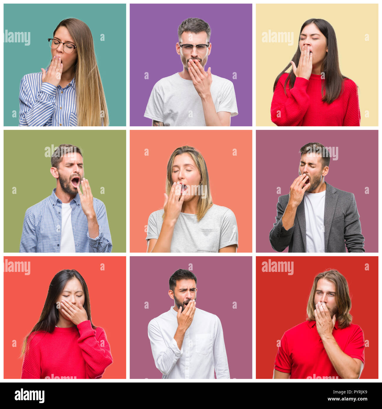 Collage of group people, women and men over colorful isolated ...