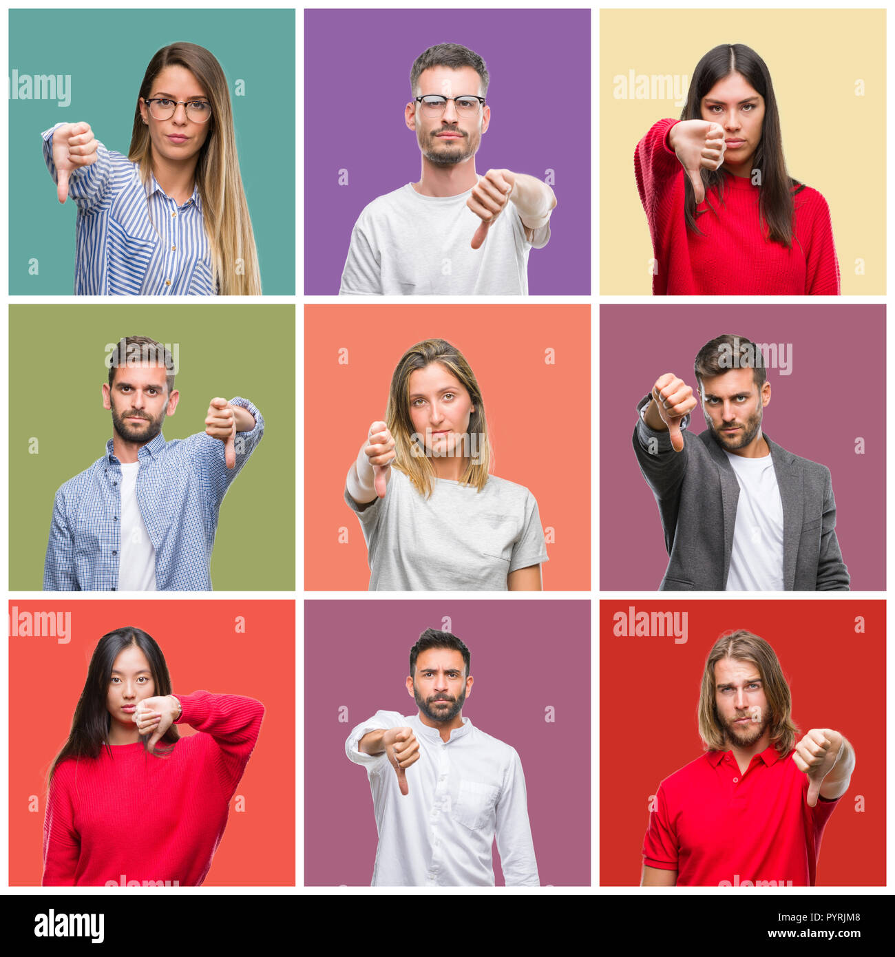 Collage of group people, women and men over colorful isolated ...