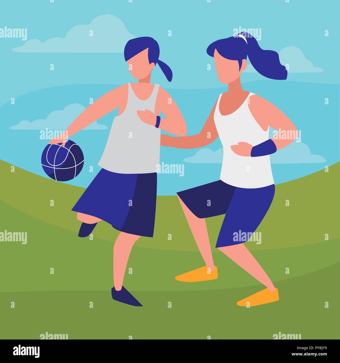 young women playing basketball vector illustration design Stock Vector ...