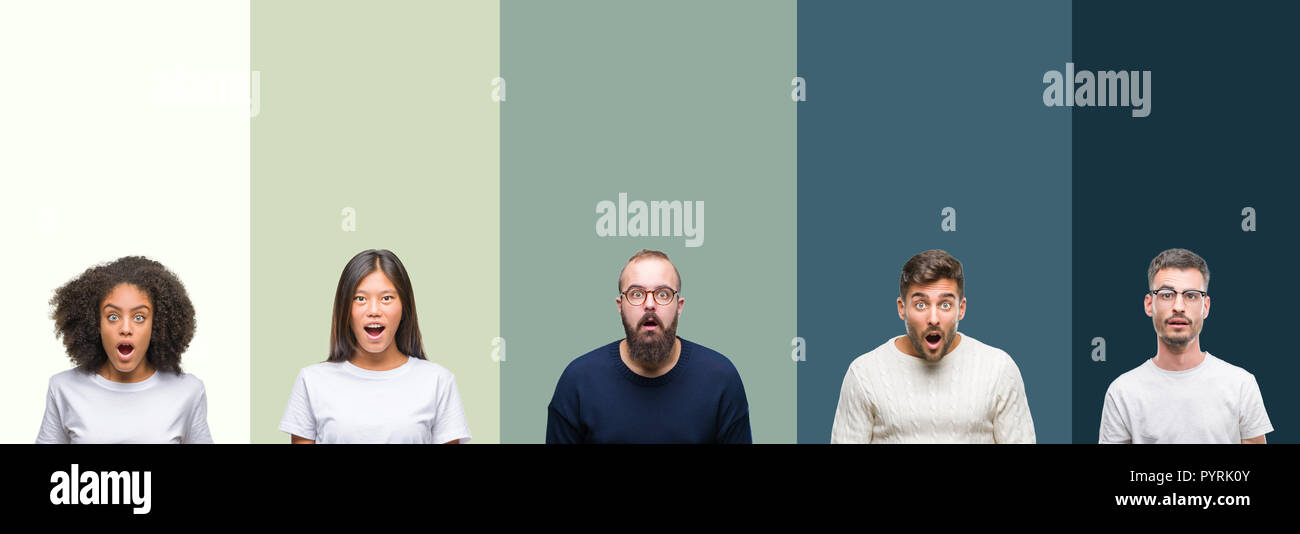 Collage of group of young people over colorful isolated background ...