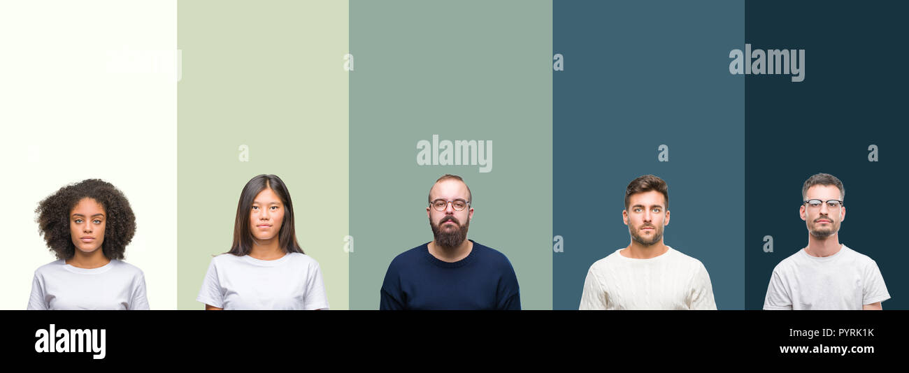 Collage of group of young people over colorful isolated background with ...