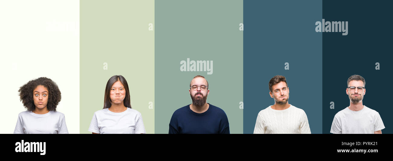 Collage of group of young people over colorful isolated background ...