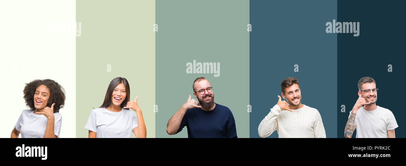 Collage of group of young people over colorful isolated background ...