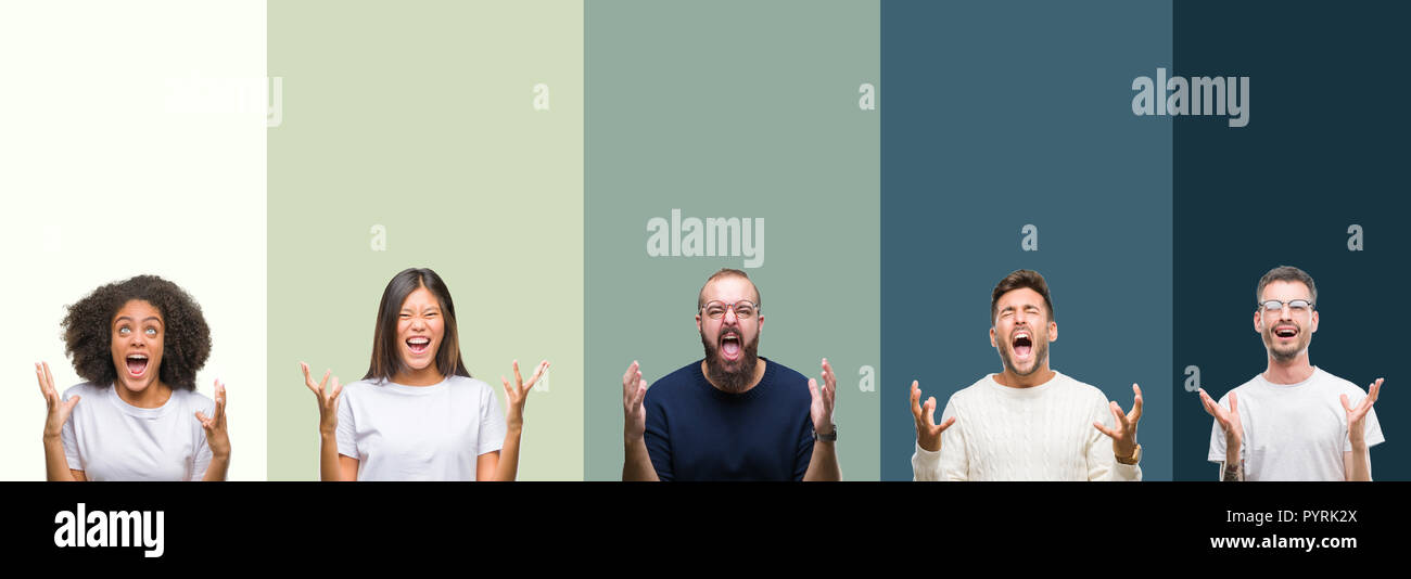 Collage of group of young people over colorful isolated background ...