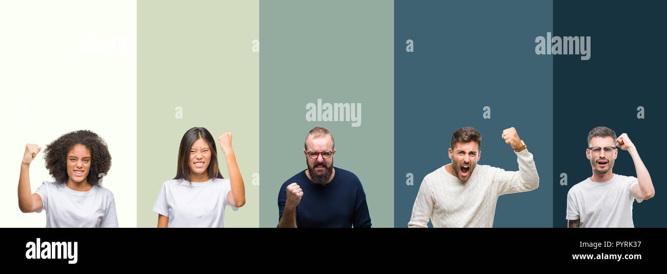 Collage of group of young people over colorful isolated background ...