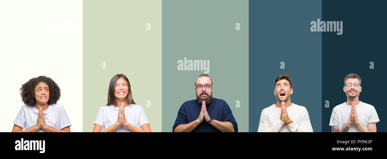 Collage of group of young people over colorful isolated background ...