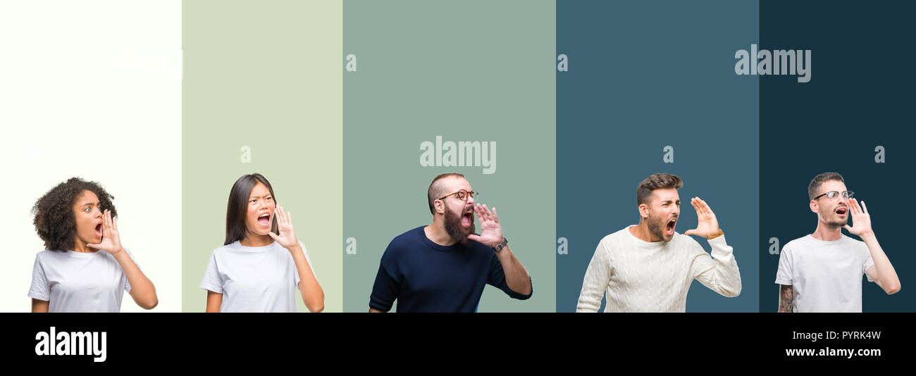 Collage of group of young people over colorful isolated background ...