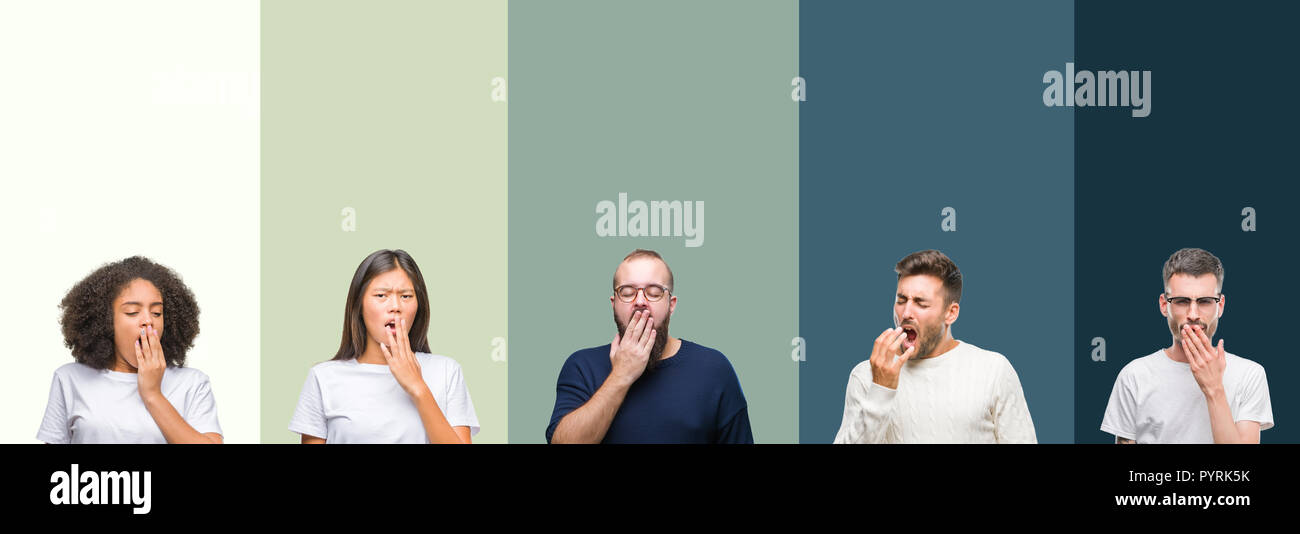 Collage of group of young people over colorful isolated background ...