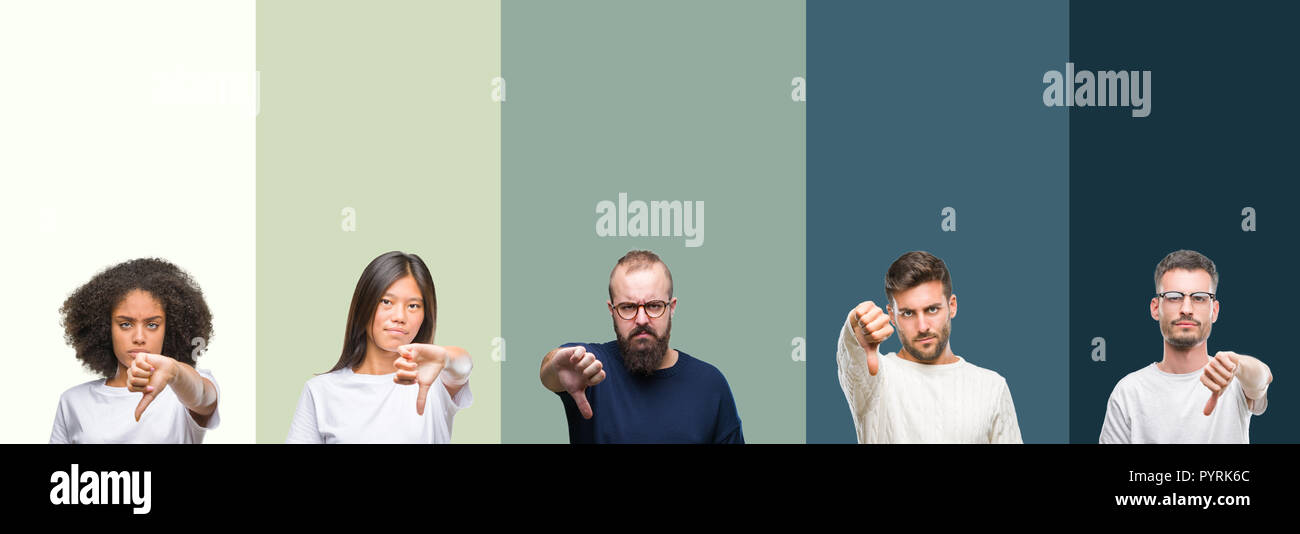 Collage of group of young people over colorful isolated background ...