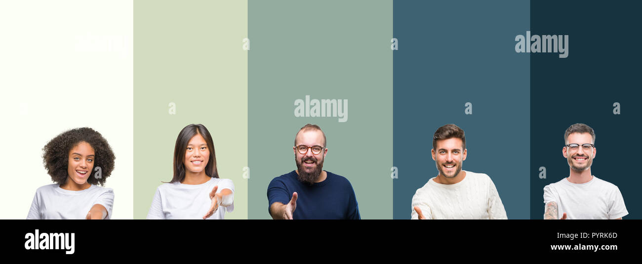 Collage of group of young people over colorful isolated background ...