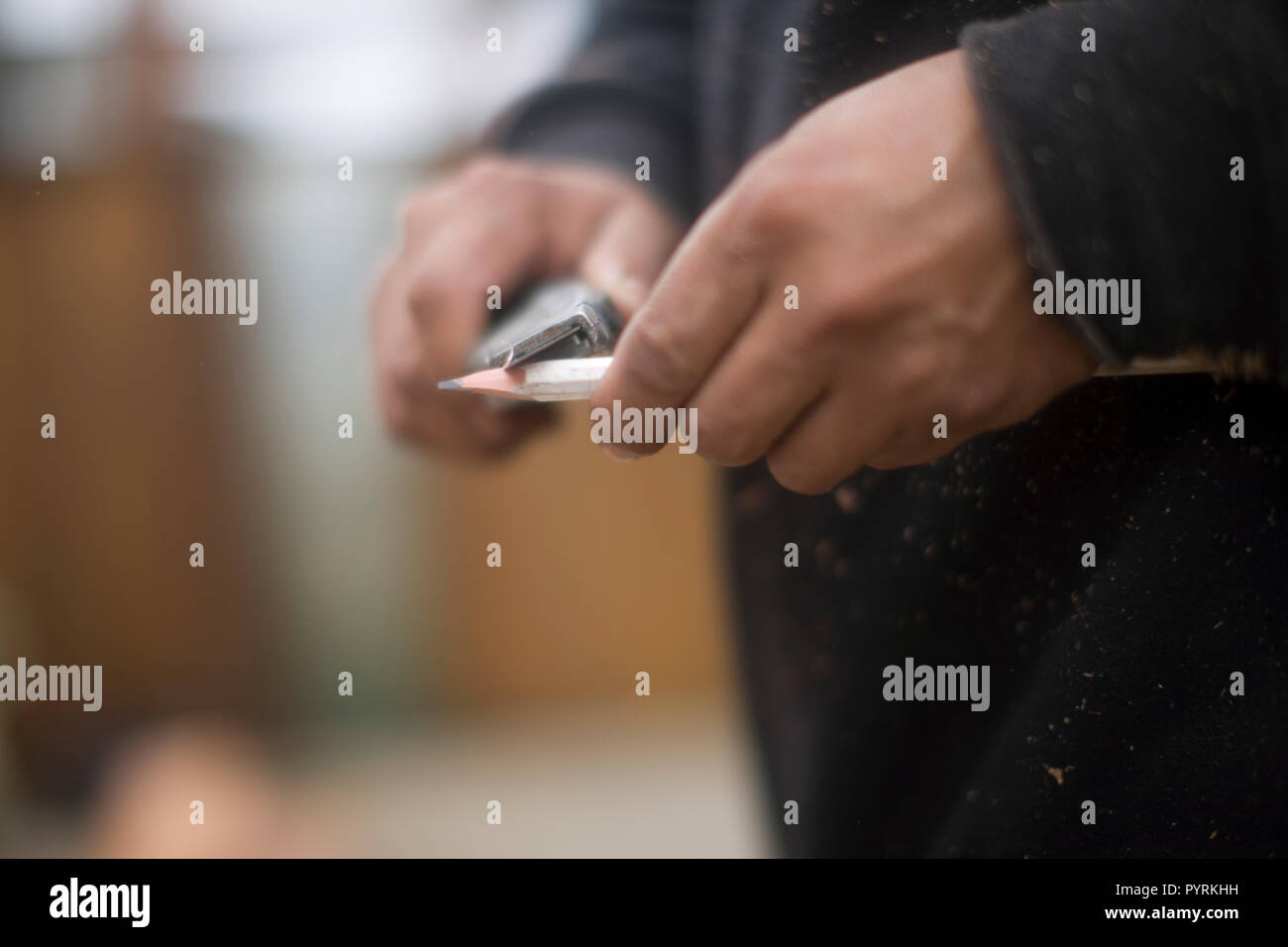 Man sharpening pencil hi-res stock photography and images - Alamy