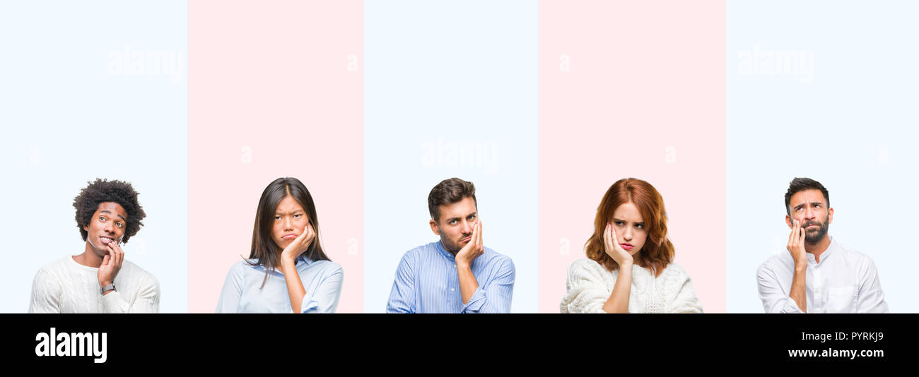 Collage of group of young people over colorful isolated background ...