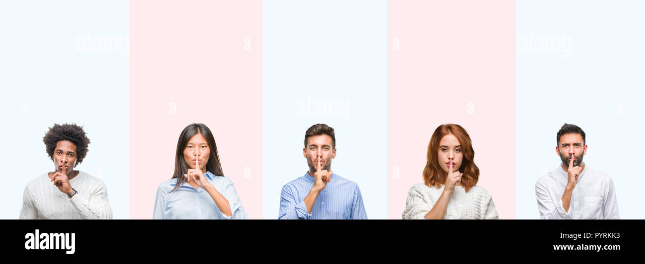 Collage of group of young people over colorful isolated background ...