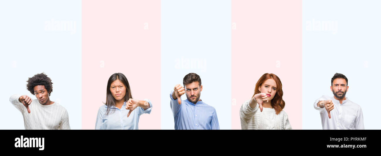 Collage of group of young people over colorful isolated background ...