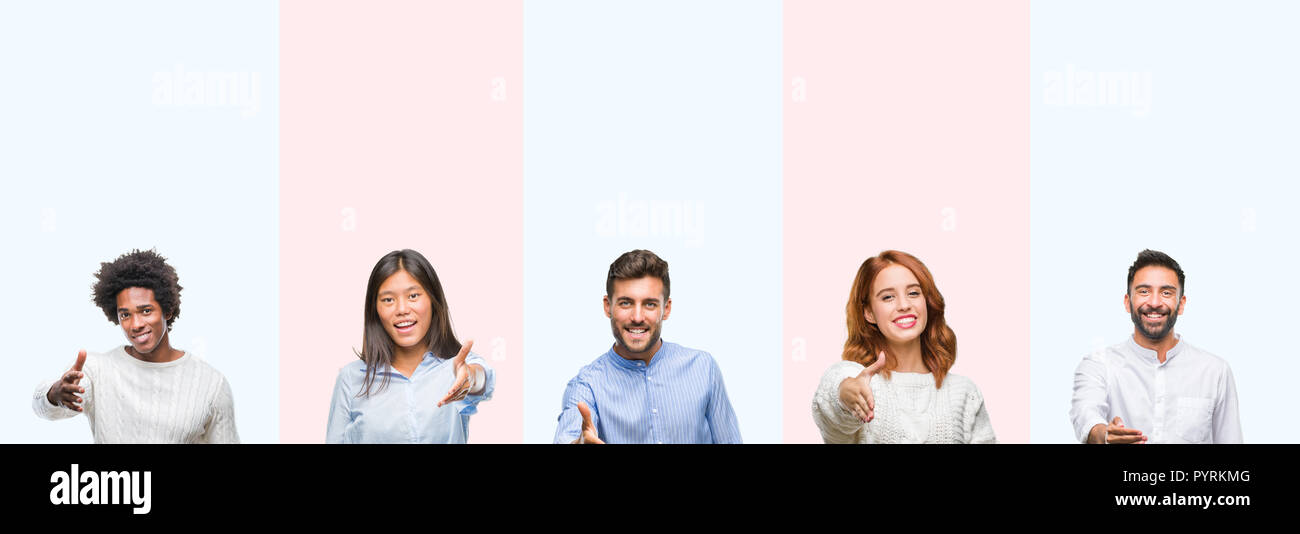 Collage of group of young people over colorful isolated background ...