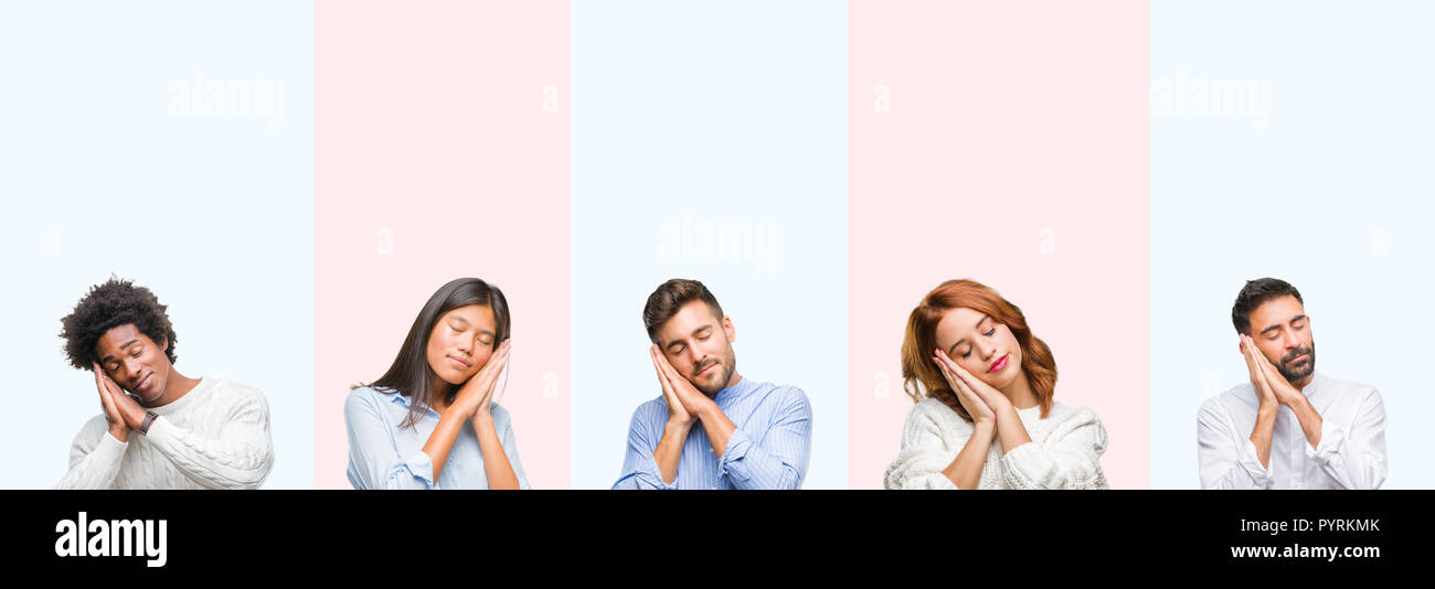 Collage of group of young people over colorful isolated background ...