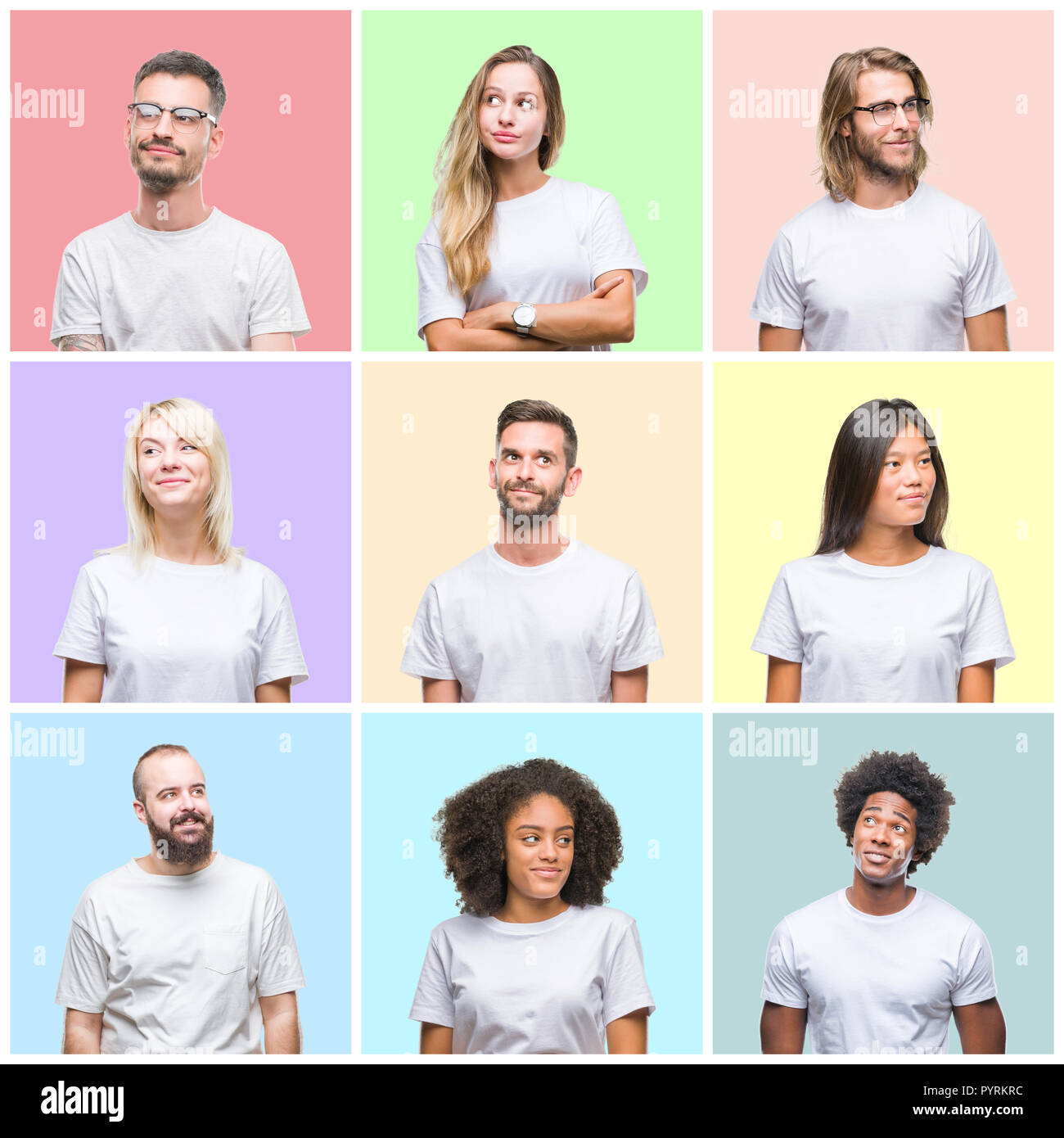 Collage of group people, women and men over colorful isolated ...