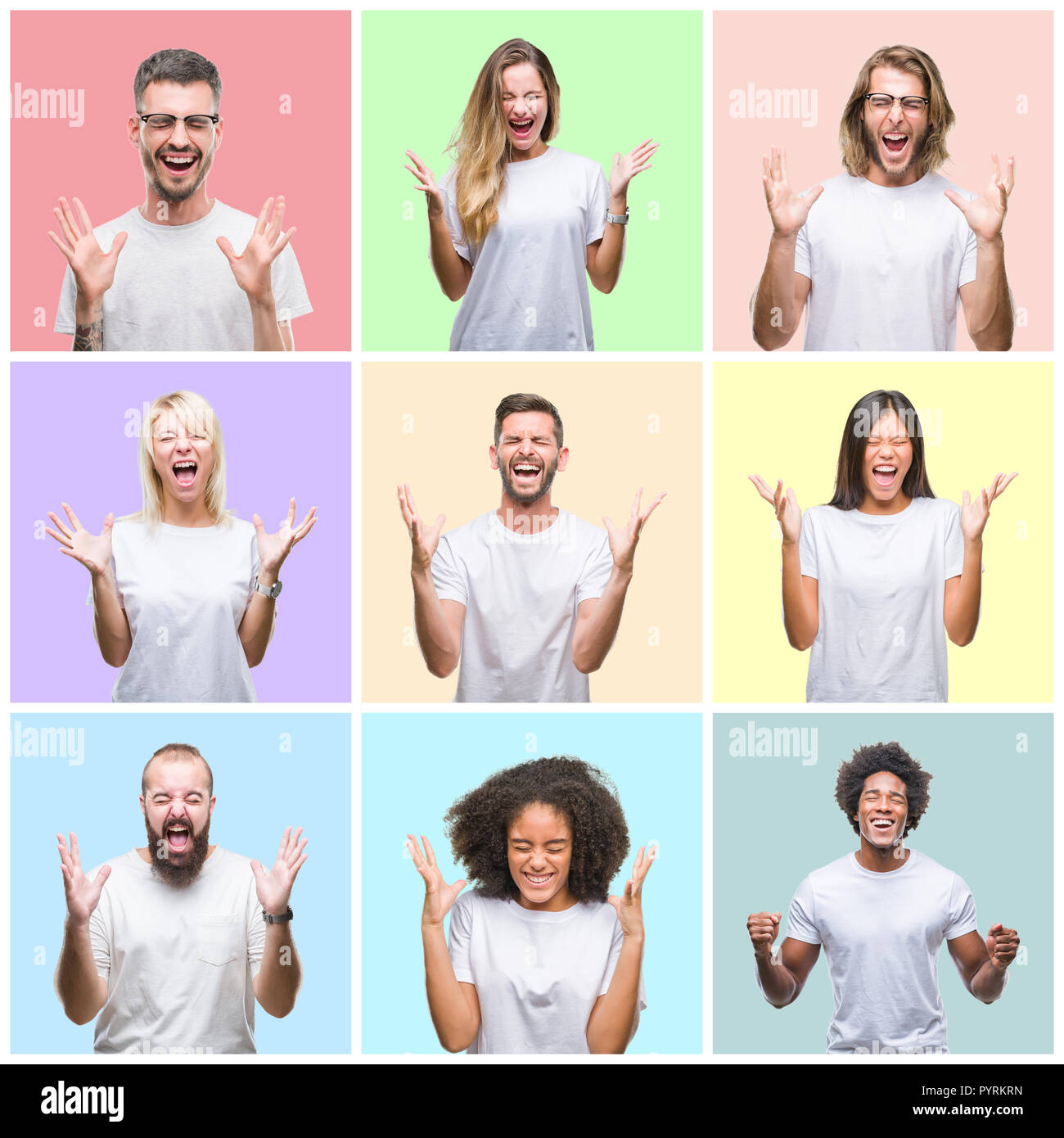 Collage of group people, women and men over colorful isolated ...