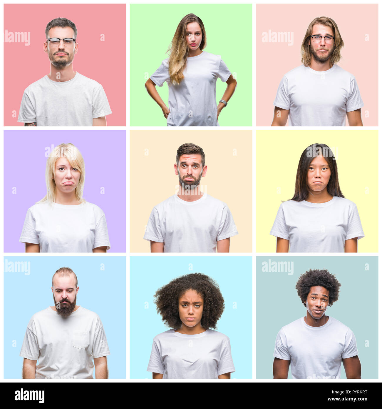 Collage of group people, women and men over colorful isolated ...
