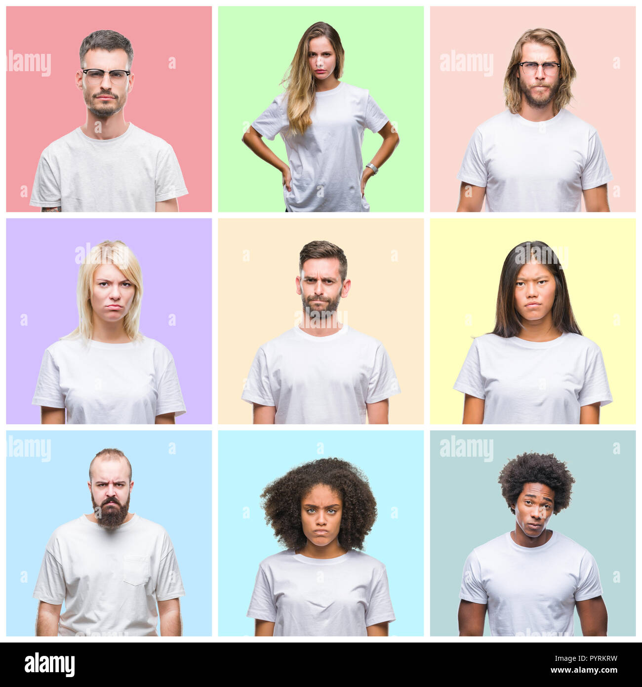 Collage of group people, women and men over colorful isolated ...